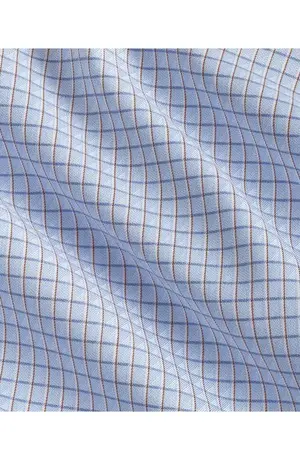 David Donahue Regular Fit Check Cotton Dobby Dress Shirt - Sky/dune