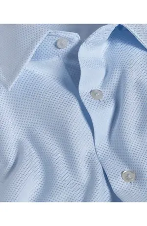 David Donahue Trim Fit Light Blue Dobby Dot Cotton Dress Shirt - Sky