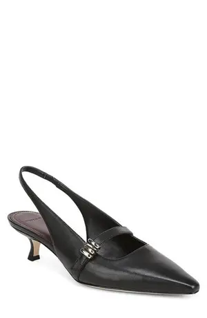 Vince Sonya Kitten Heel Pointed Toe Slingback Sandal - Black Leather