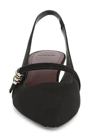 Vince Sonya Kitten Heel Pointed Toe Slingback Sandal - Black Suede