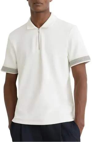 REISS Bruno Quarter Zip Polo - White