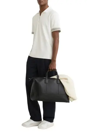 REISS Bruno Quarter Zip Polo - White