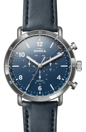 Shinola Canfield Sport Leather Strap Watch - Navy Leather Strap