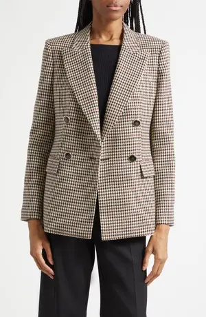 REISS Solene Houndstooth Check Wool Blend Jacket - Neutral Check