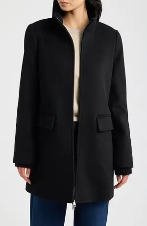 Vince Stand Collar Wool & Cashmere Blend Coat - Black