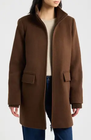 Vince Stand Collar Wool & Cashmere Blend Coat - Burnt Walnut