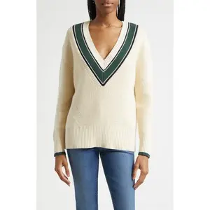 Veronica Beard Jovren Contrast Detail V-neck Sweater