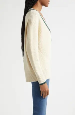 Veronica Beard Jovren Contrast Detail V-neck Sweater