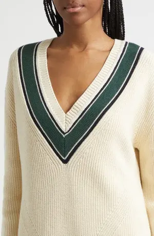 Veronica Beard Jovren Contrast Detail V-neck Sweater