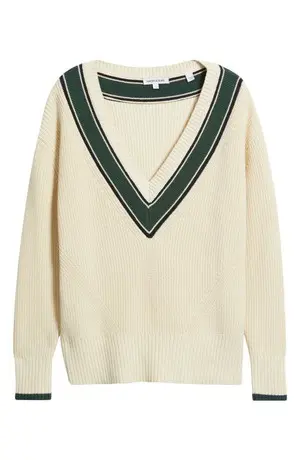 Veronica Beard Jovren Contrast Detail V-neck Sweater