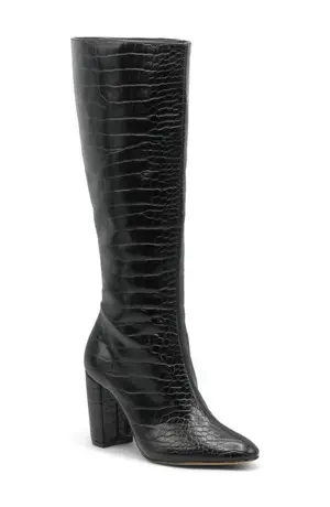 CHARLES DAVID Bart Knee High Boots - Black Croc