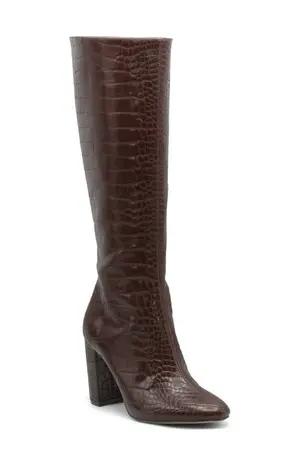 CHARLES DAVID Bart Knee High Boots - Dark Brown Croc
