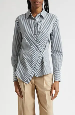Veronica Beard Perezzi Stripe Asymmetric Button-up Shirt - Pine/white