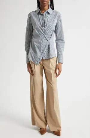 Veronica Beard Perezzi Stripe Asymmetric Button-up Shirt
