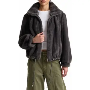 Avec Les Filles Crop Faux Fur Jacket - Graphite