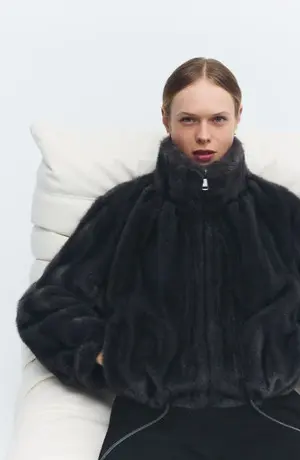Avec Les Filles Crop Faux Fur Jacket