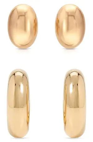 Ettika Set Of Two Pairs Of Thick Dome Hoop And Stud Earrings In Plated