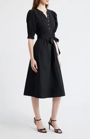 Eliza J Twofer Mixed Media Belted Midi Dress