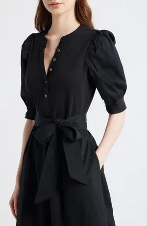 Eliza J Twofer Mixed Media Belted Midi Dress