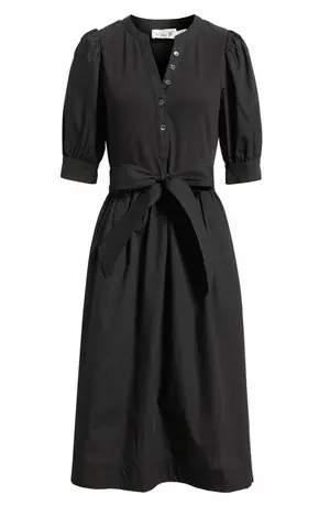 Eliza J Twofer Mixed Media Belted Midi Dress