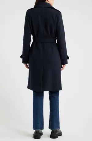 Bernardo Long Belted Coat - Navy