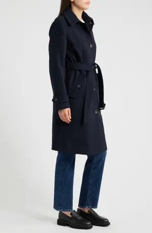 Bernardo Long Belted Coat - Navy
