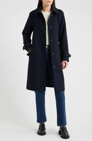 Bernardo Long Belted Coat - Navy