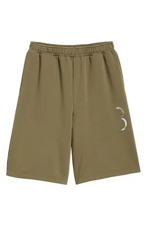 ELWOOD Pleated Baggy Organic Cotton Graphic Sweat Shorts - Brown
