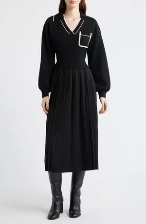 ZOE AND CLAIRE Long Sleeve Twofer Sweater Dress - Black/ivory