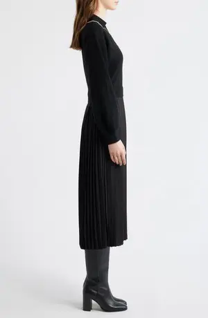 ZOE AND CLAIRE Two-tone Sweater Dress With Pleated Skirt - Black/ivory
