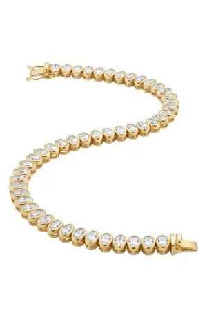 Argento Vivo Oval Cubic Zirconia Bezel Tennis Bracelet - Gold