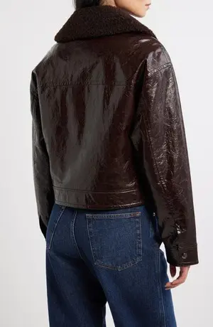 Michael Kors Faux Patent Leather & Faux Shearling Jacket - Deep Red