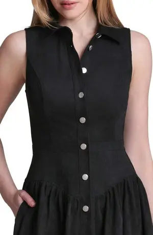 Avec Les Filles Sleeveless Faux Suede Collared Mini Dress