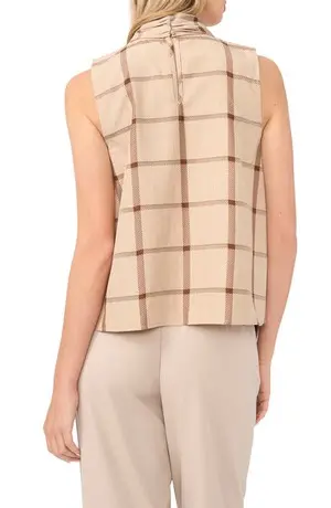 Vince Camuto Check Tie Neck Sleeveless Top