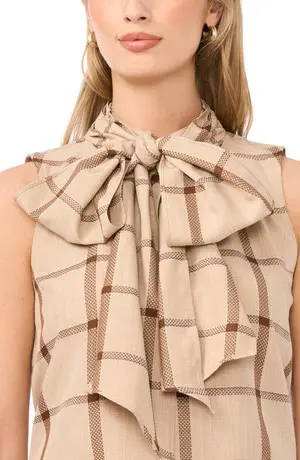 Vince Camuto Check Tie Neck Sleeveless Top