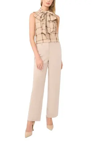 Vince Camuto Check Tie Neck Sleeveless Top