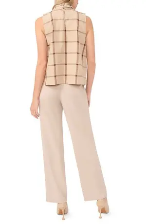 Vince Camuto Check Tie Neck Sleeveless Top