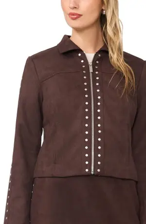 Vince Camuto Studded Faux Suede Trucker Jacket