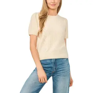 CECE DUPRAZ Short Sleeve Pointelle Sweater - Birch