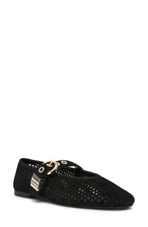 Steve Madden Lela Perforated Mary Jane Flat Black Suede