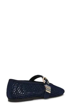 Steve Madden Lela Perforated Mary Jane Flat - Navy Suede