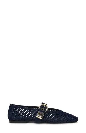 Steve Madden Lela Perforated Mary Jane Flat - Navy Suede