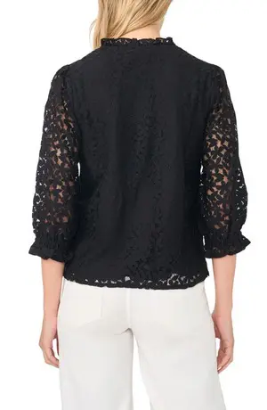 CECE DUPRAZ Lace Ruffle Tie Neck Top - Rich Black