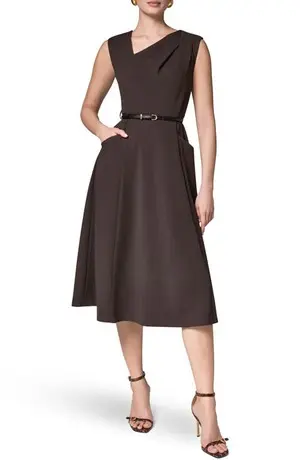 Donna Karan New York Belted Draped Asymmetric Dress - Espresso
