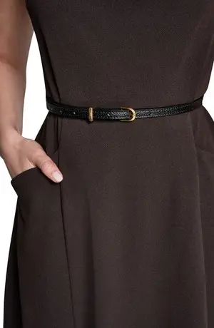 Donna Karan New York Belted Asymmetric Neck Draped Dress
