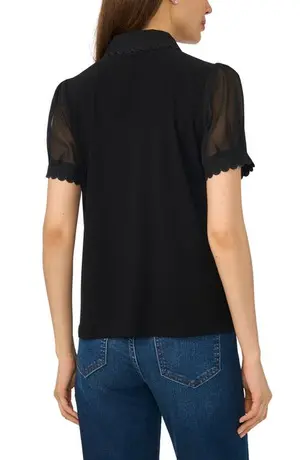 CECE DUPRAZ Scallop Trim Puff Sleeve Polo