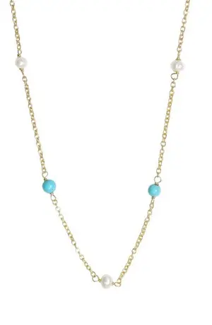 Argento Vivo Cultured Pearl & Turquoise Station Necklace - Gold