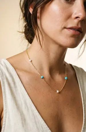 Argento Vivo Cultured Pearl & Turquoise Station Necklace