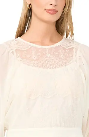 Vince Camuto Embroidered Mesh Yoke Peplum Top