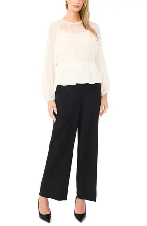 Vince Camuto Embroidered Mesh Yoke Peplum Top